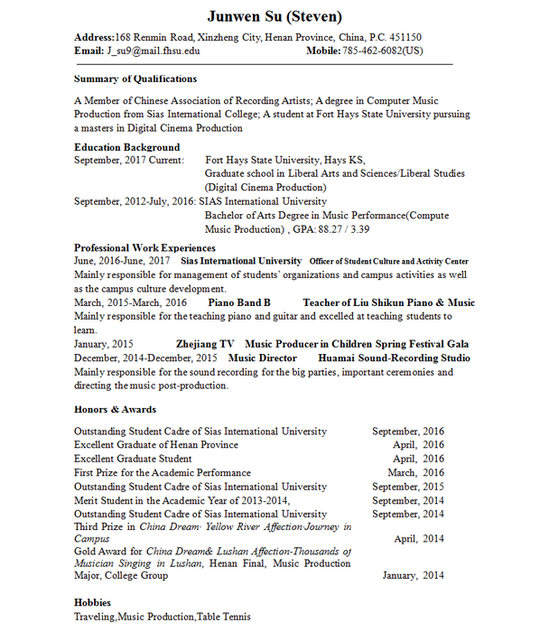 zh-cn-RESUME :: Junwen-su-steven